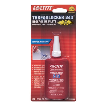 Loctite 243 Oil Tolerant Removable Medium Blue Threadlocker 36ml 1330906 | Zoro